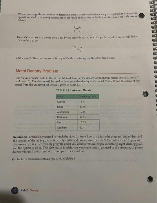 We can rearrange this expression to determine mass if | Chegg.com