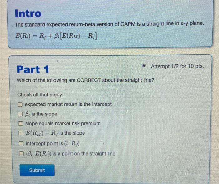 Solved The standard expected return-beta version of CAPM is | Chegg.com