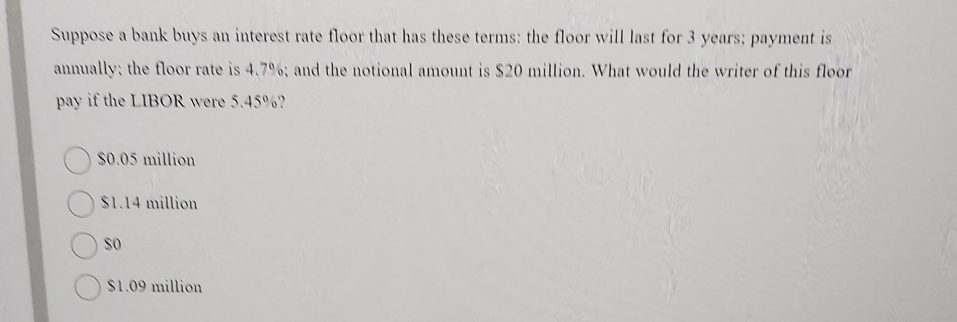 Solved Suppose a bank buys an interest rate floor that has | Chegg.com