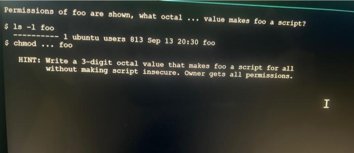 Solved Permissions of foo are shown, what octal ... value | Chegg.com