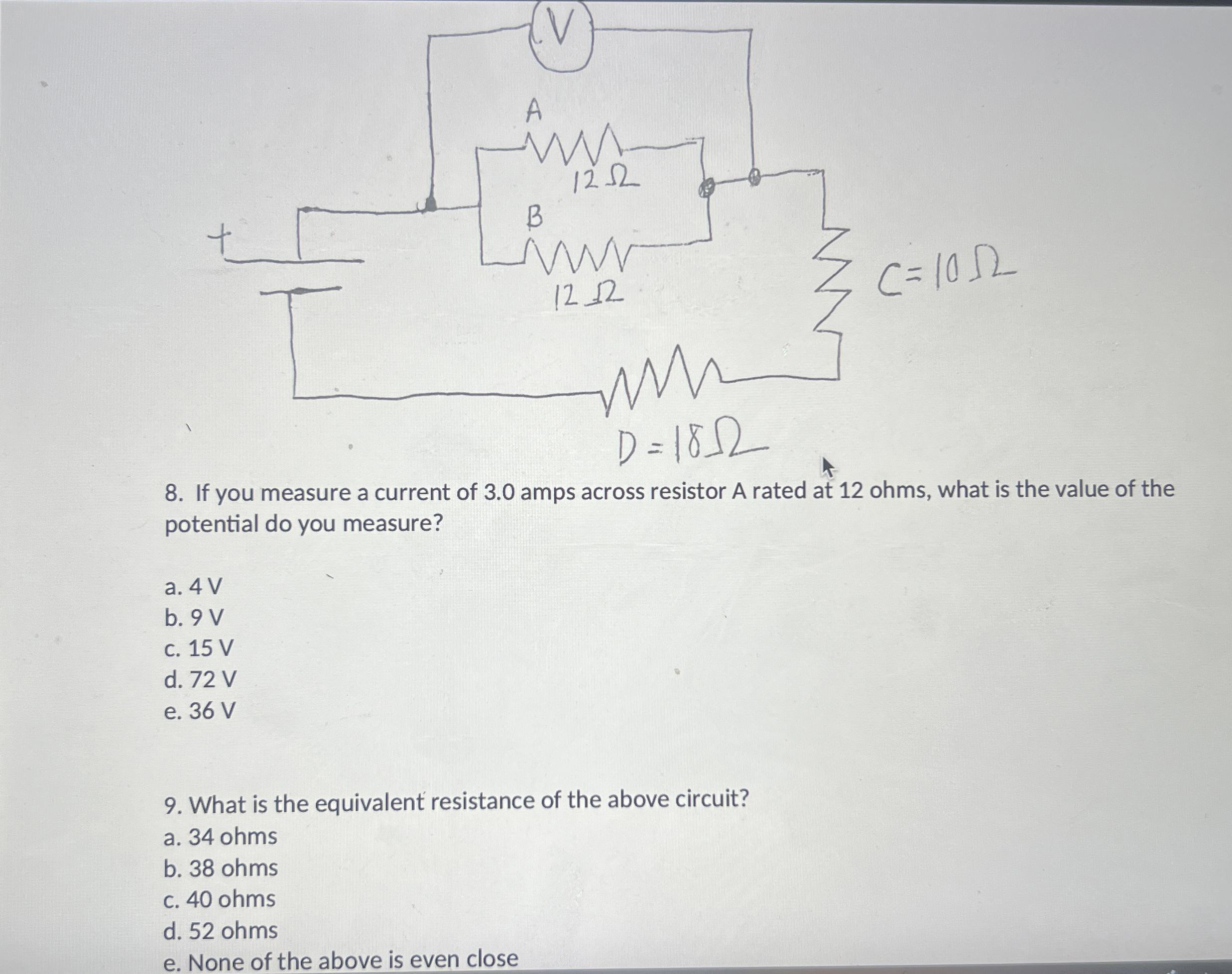Solved If you measure a current of 3.0 ﻿amps across resistor | Chegg.com