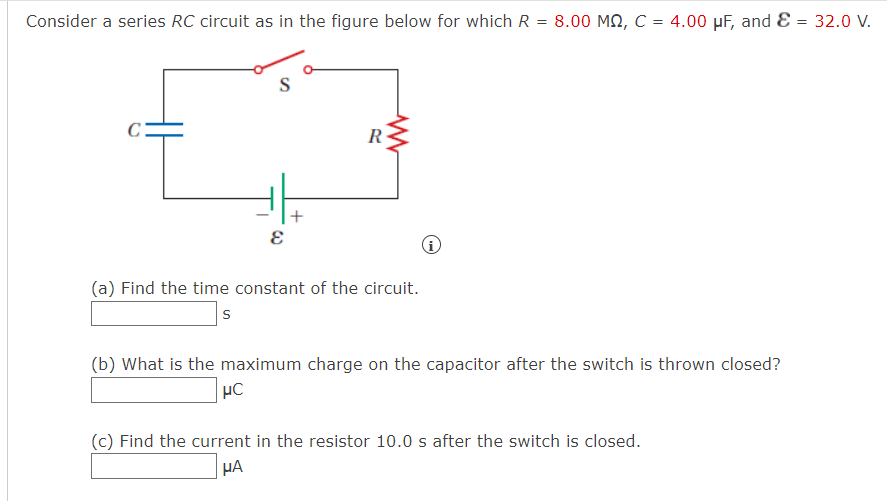 Solved Consider a series RC ﻿circuit as in the figure below | Chegg.com