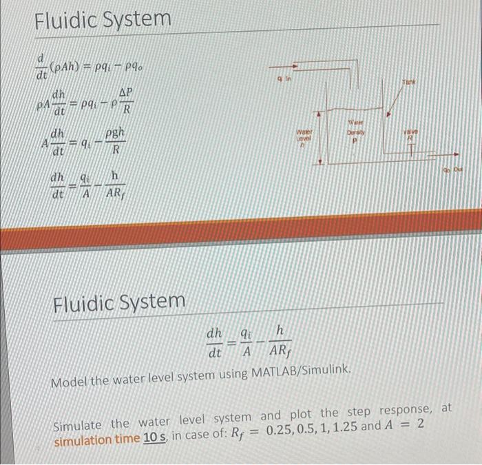 Fluidic System d dt (pAh) = pqi - Pq dh PA at pai-p | Chegg.com
