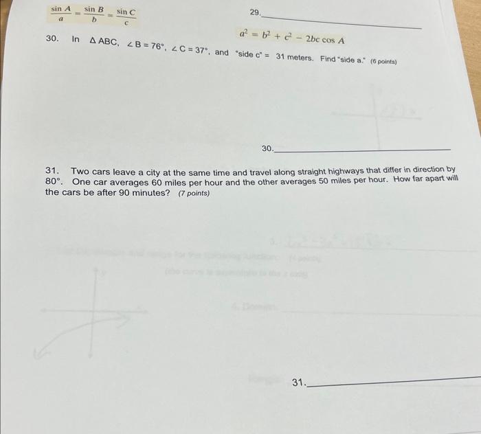 Solved asinA=bsinB=csinC 29. 30. In ABC,∠B=76∘,∠C=37∘, and | Chegg.com