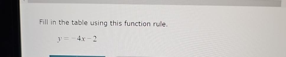 Solved Fill in the table using this function rule.y=-4x-2 | Chegg.com