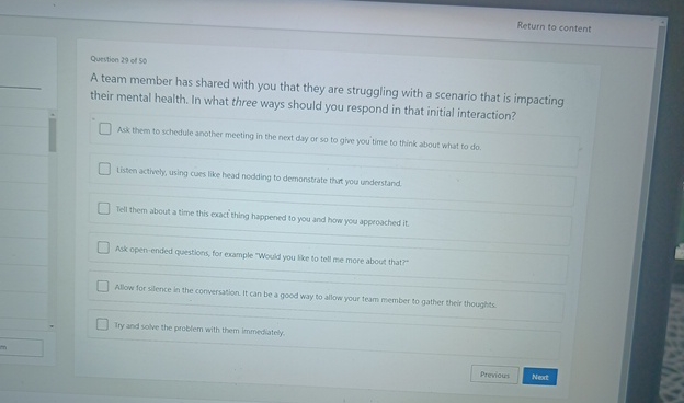 Solved Return to contentQuestion 29 ﻿of 50A team member has | Chegg.com
