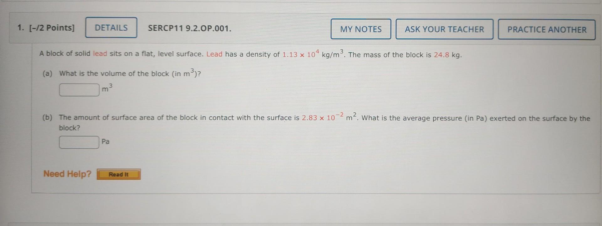 Solved A block of solid lead sits on a flat, level surface. | Chegg.com
