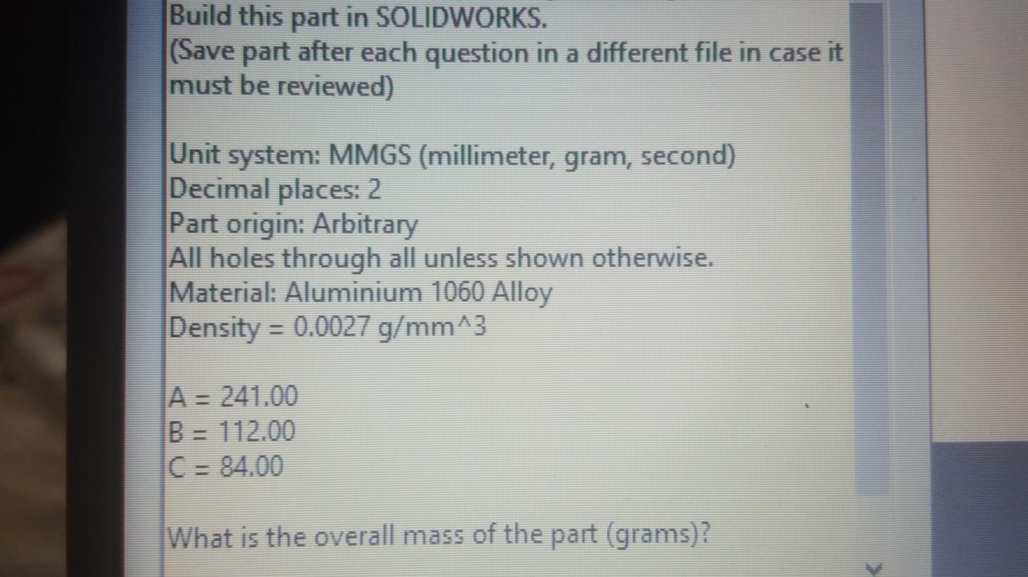 Build this part in SOLIDWORKS. (Save part after each | Chegg.com