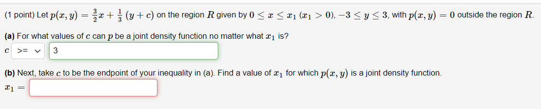 Solved (1 ﻿point) ﻿Let p(x,y)=32x+13(y+c) ﻿on the region R | Chegg.com