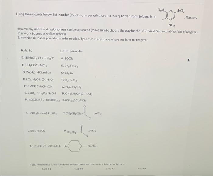 Solved Using the reagents below, list in order (by letter, | Chegg.com