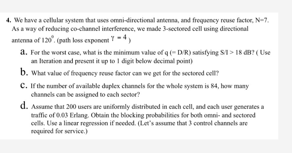 Solved We have a cellular system that uses omni-directional | Chegg.com