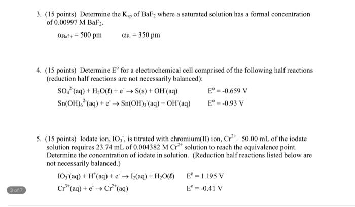 Solved 3. (15 points) Determine the Ksp of BaF2 where a | Chegg.com
