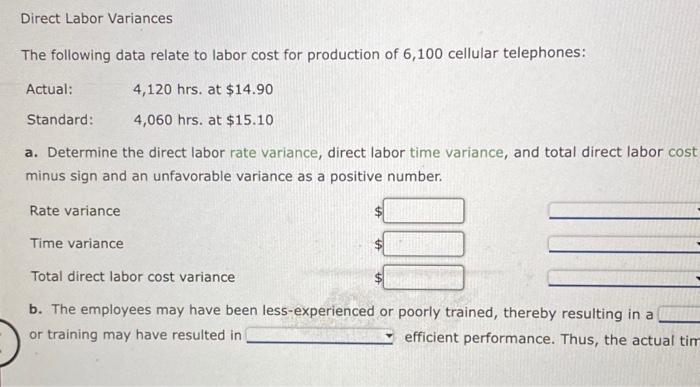 Solved Direct Labor Variances The following data relate to | Chegg.com