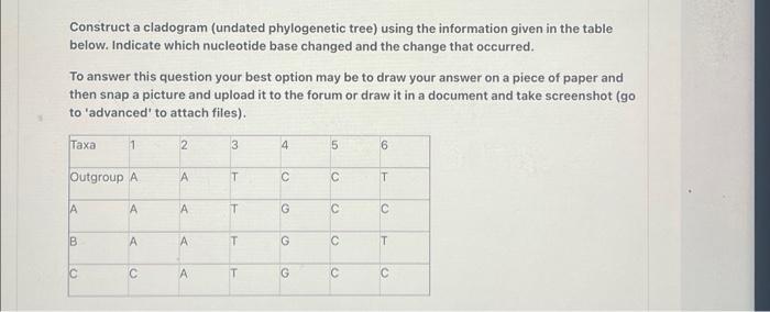 Construct a cladogram (undated phylogenetic tree) | Chegg.com