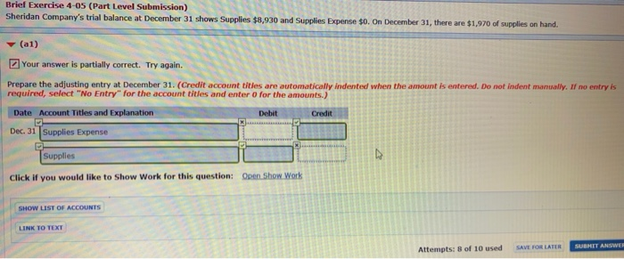 Solved Brief Exercise 4-05 (Part Level Submission) Sheridan | Chegg.com