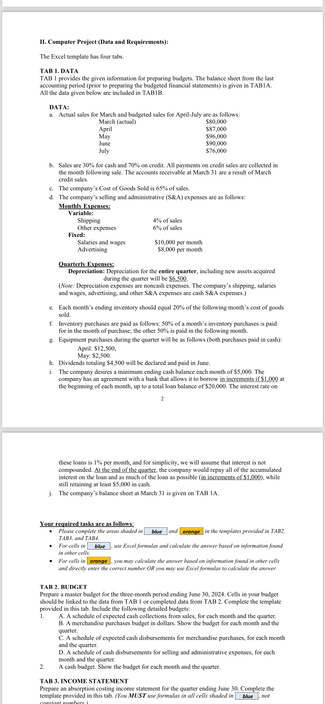 1国 2 ﻿of 3II. ﻿Computer Project (Data and | Chegg.com