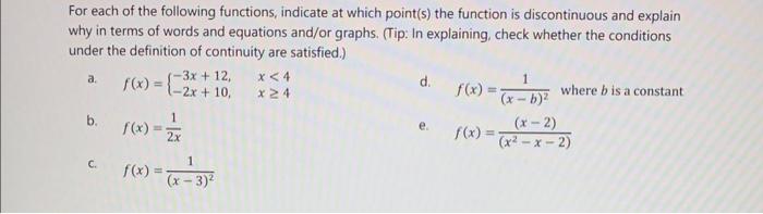 Solved For each of the following functions, indicate at | Chegg.com