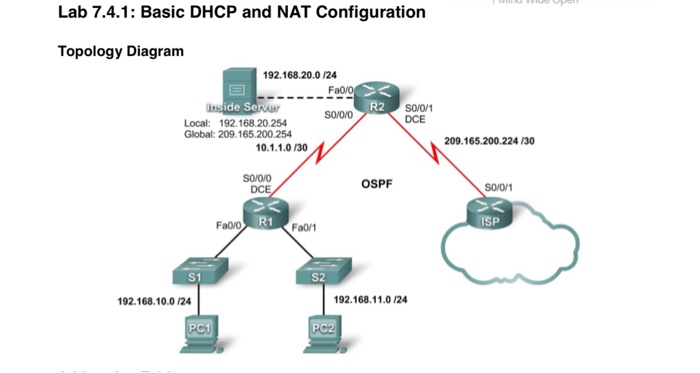 Lab 7.4.1: Basic DHCP and NAT Configuration Topology Diagram 192.168.20 ... Lab 7.4.1: Basic DHCP and NAT Configuration Topology Diagram 192.168.20 ...