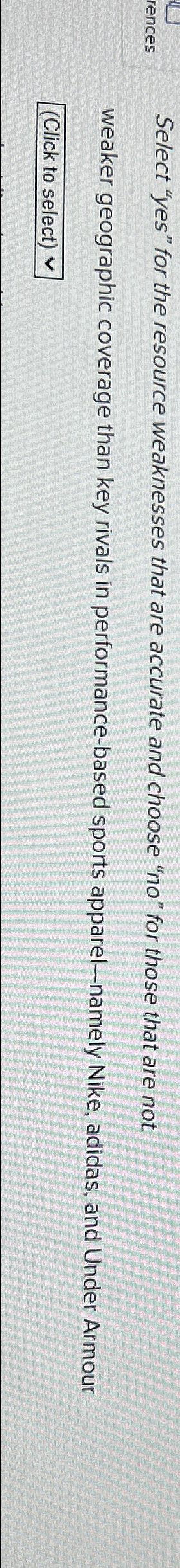Solved Select "yes" for the resource weaknesses that are | Chegg.com