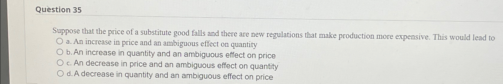 Solved Question 35Suppose that the price of a substitute | Chegg.com