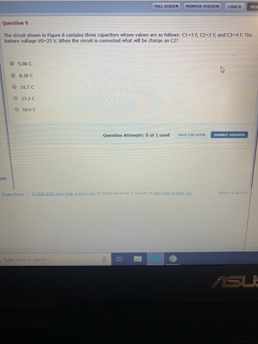 Solved FULL SCREEN PRINTER VERSION BACK NE Question 9 The | Chegg.com