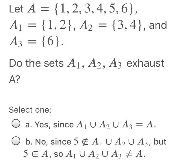 Solved Let A = {1,2,3,4,5,6}, A1 = {1,2,3}, A2 = {3,4,5}, | Chegg.com