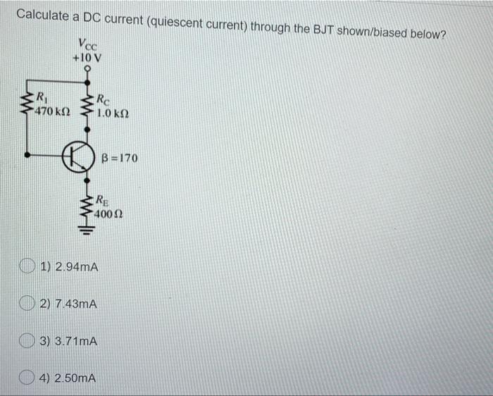 Solved Calculate a DC current (quiescent current) through | Chegg.com