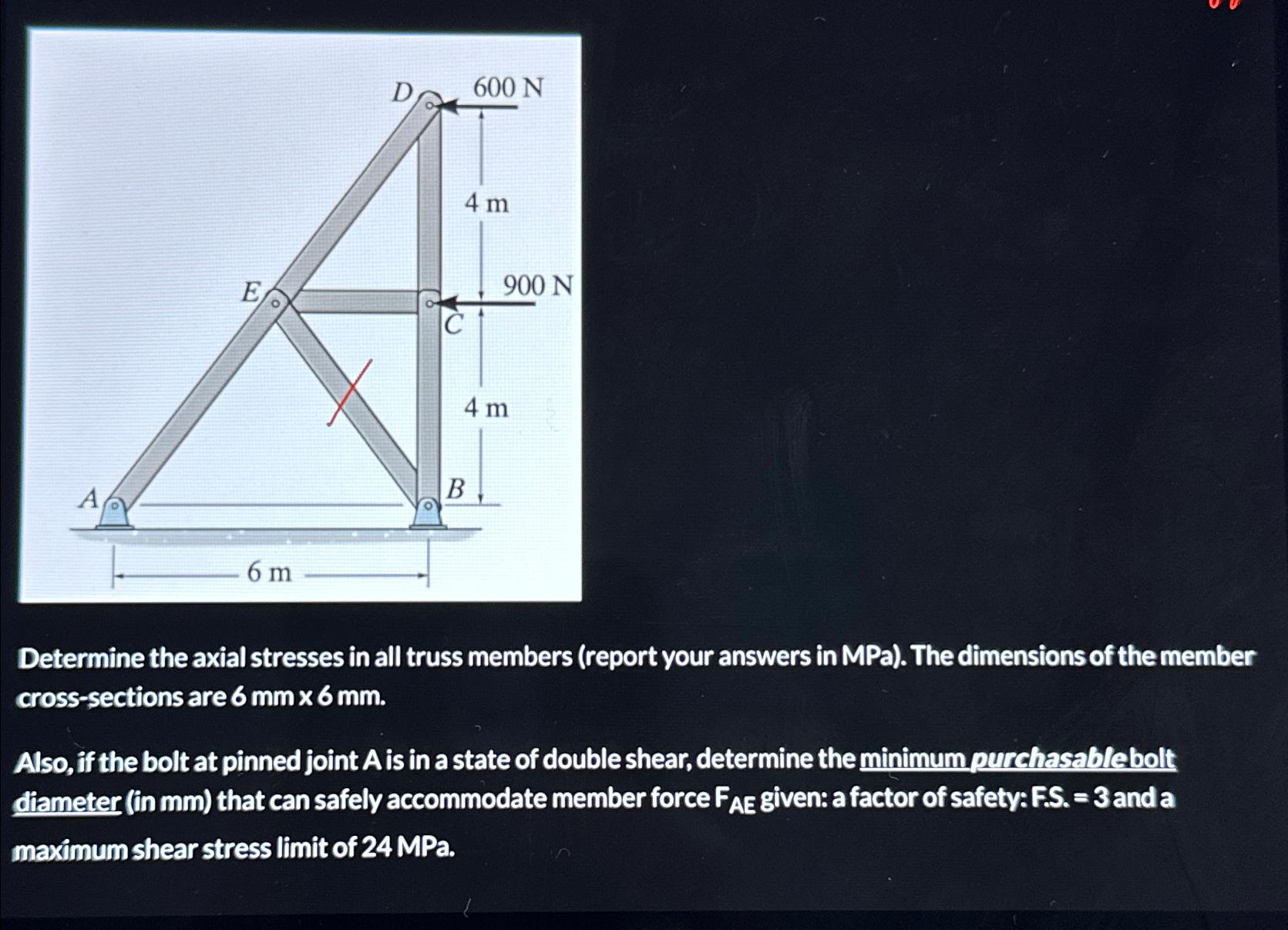 Solved Determine the axial stresses in all truss members | Chegg.com