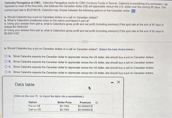 Solved Calandra Panagakos at CIBC. Calandra Panagakos works | Chegg.com