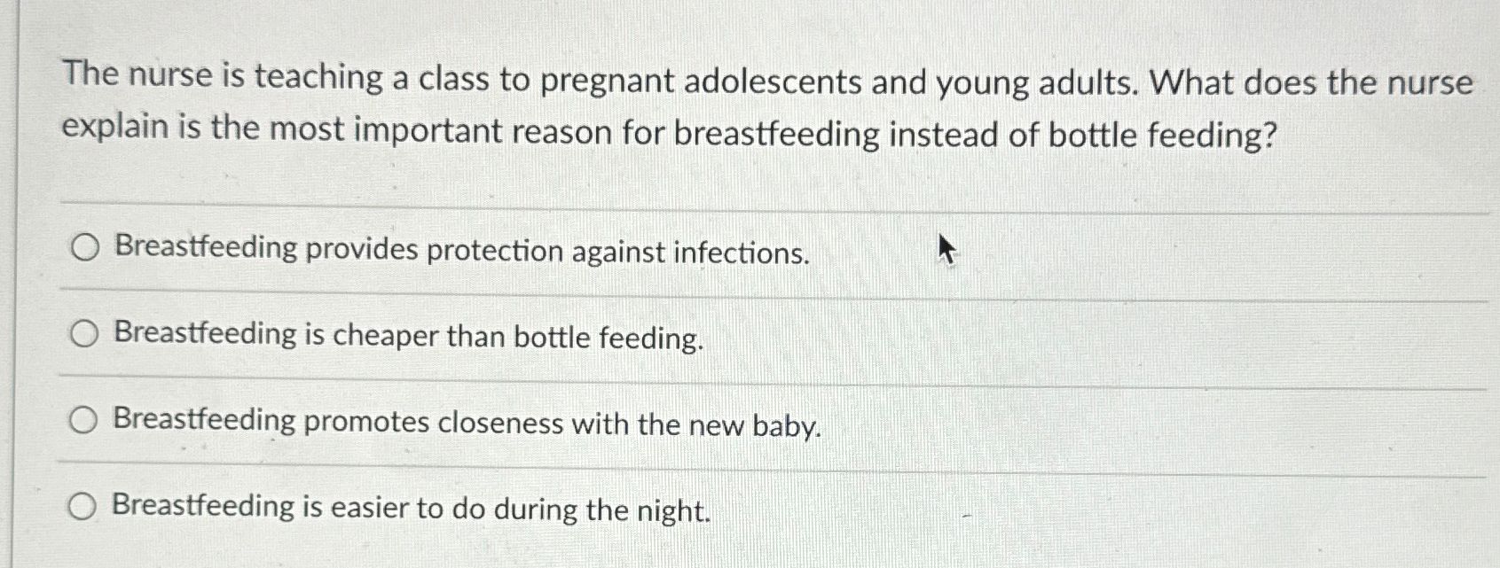 Solved The nurse is teaching a class to pregnant adolescents | Chegg.com