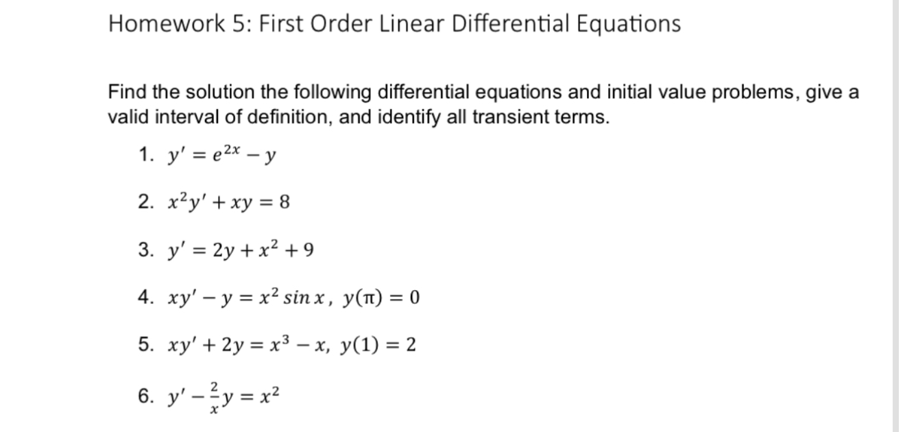 Solved Homework 5: First Order Linear Differential | Chegg.com