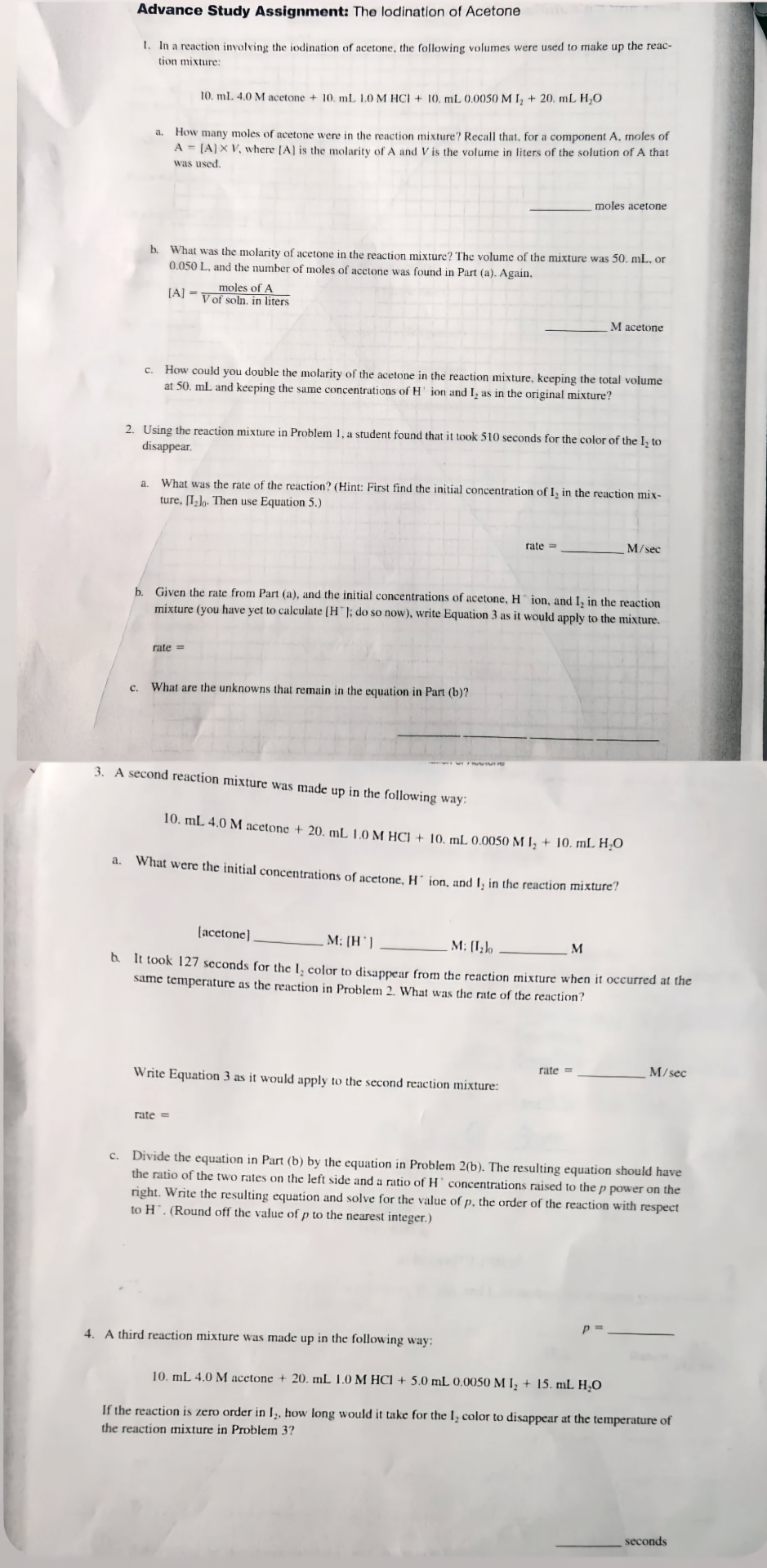 Solved Advance Study Assignment: The lodination of AcetoneIn | Chegg.com