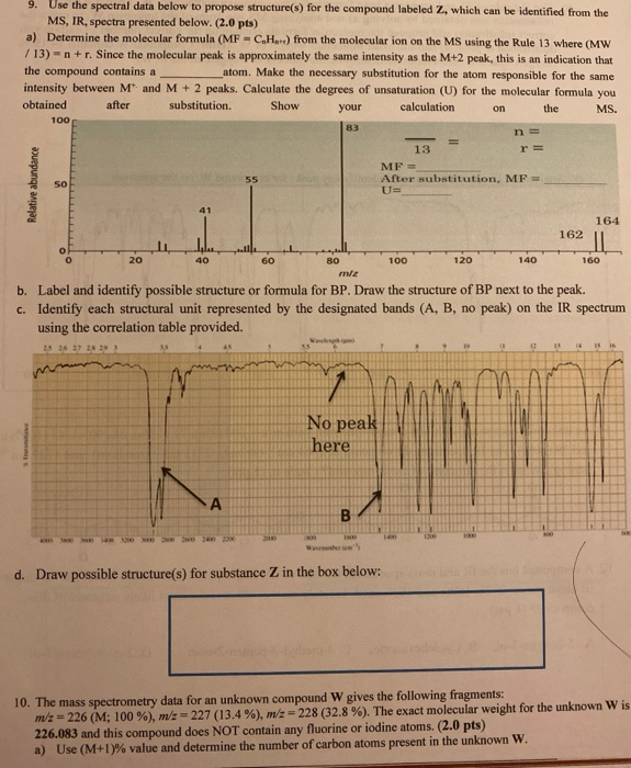 9. Use the spectral data below to propose | Chegg.com