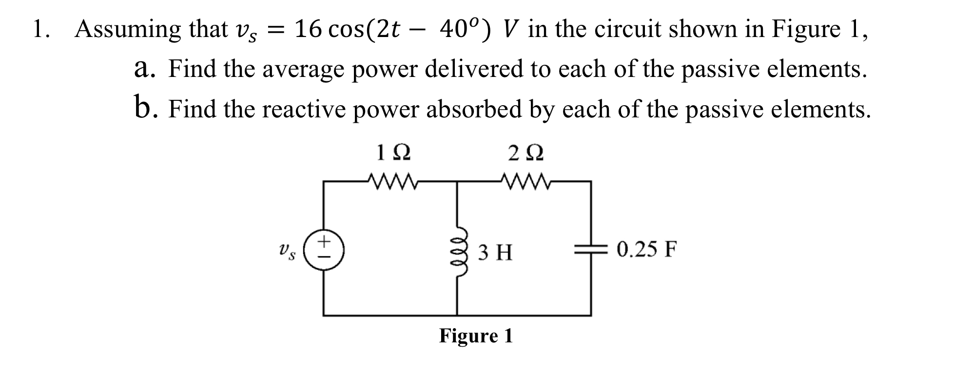Solved Assuming that vs=16cos(2t-40°)V ﻿in the circuit shown | Chegg.com