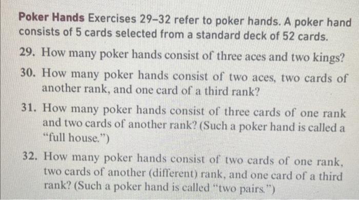 Solved Poker Hands Exercises 29-32 refer to poker hands. A | Chegg.com
