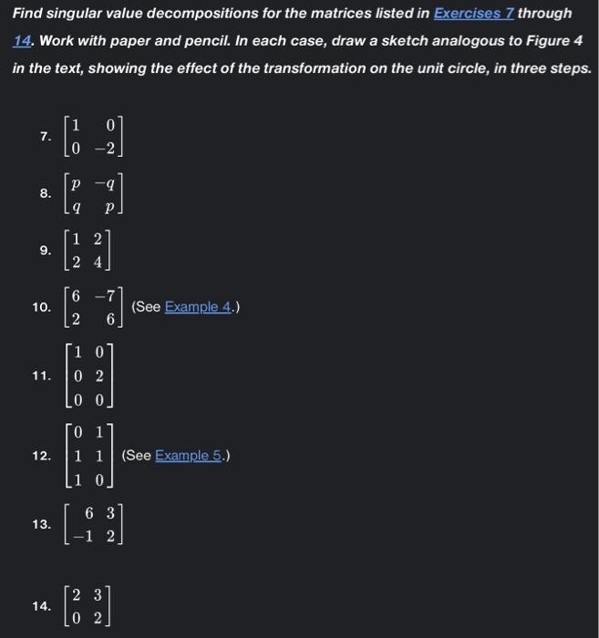 Solved Find singular value decompositions for the matrices | Chegg.com