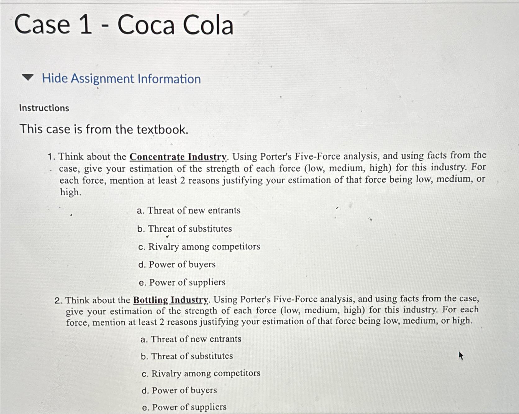Solved Case 1 - ﻿Coca ColaHide Assignment | Chegg.com
