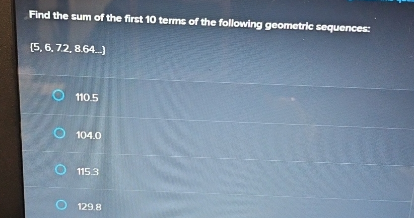 Solved Find the sum of the first 10 ﻿terms of the following | Chegg.com