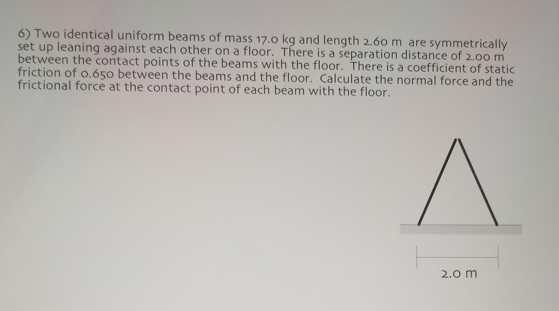 Solved 6) Two identical uniform beams of mass 17.0 kg and | Chegg.com