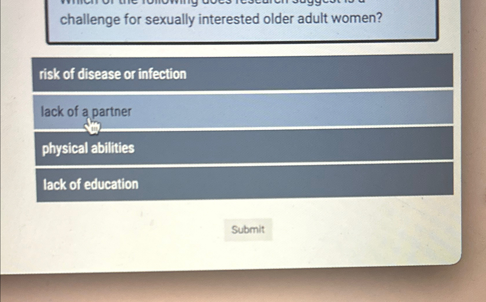 Solved challenge for sexually interested older adult | Chegg.com