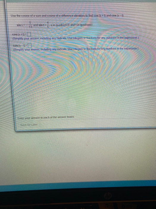 Solved Use the cosine of a sum and cosine of a difference | Chegg.com
