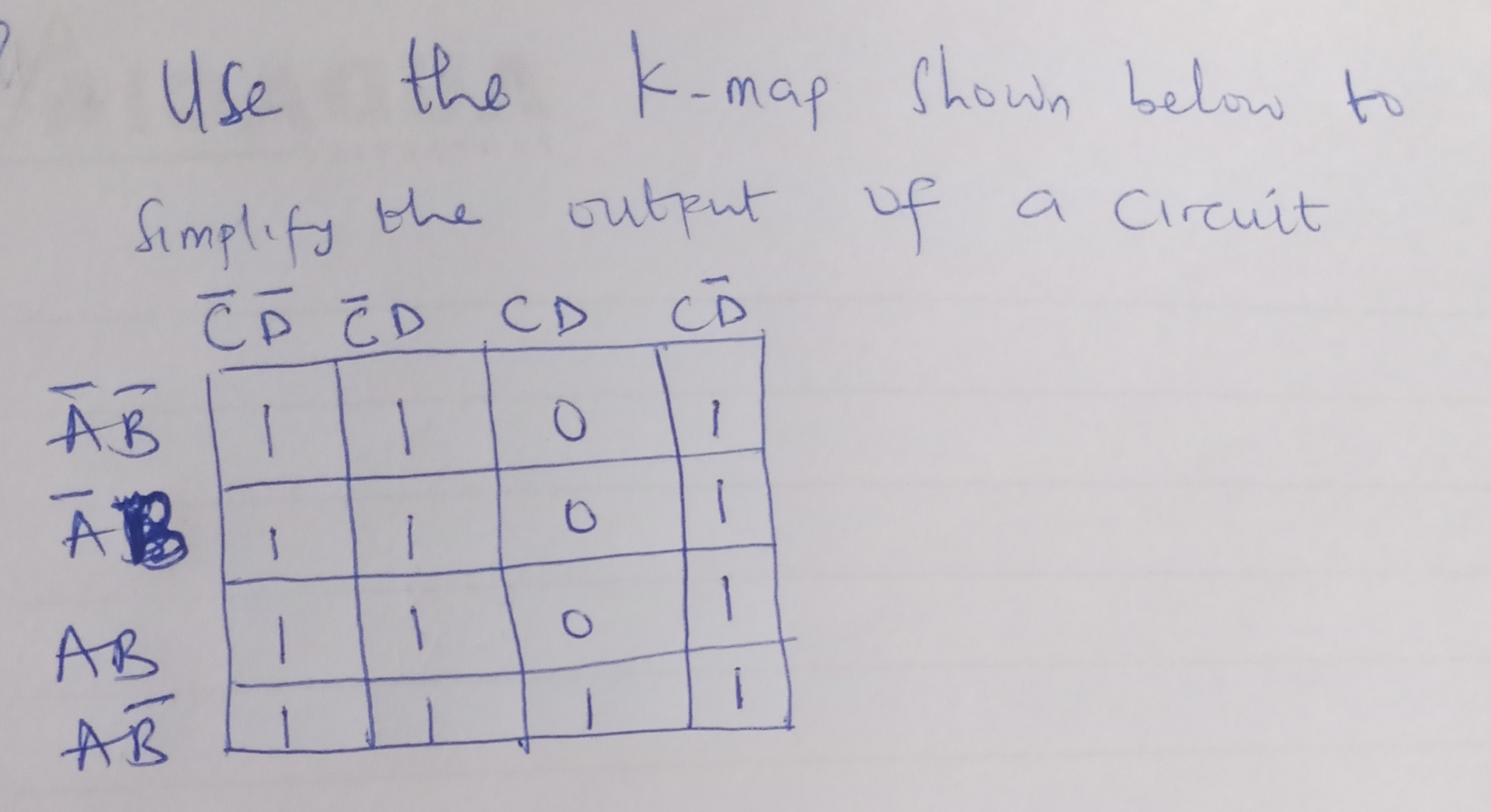 Use the K-map shown below to simplify the output of a | Chegg.com