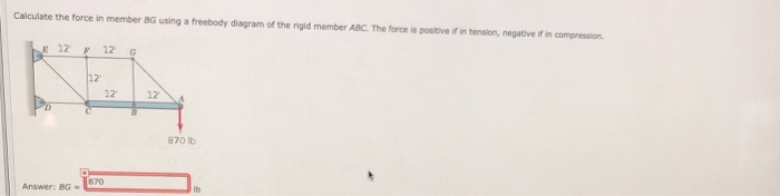 Solved Calculate the force in member BG using a freebody | Chegg.com