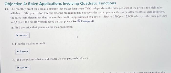 Solved Objective 4: Solve Applications Involving Quadratic | Chegg.com