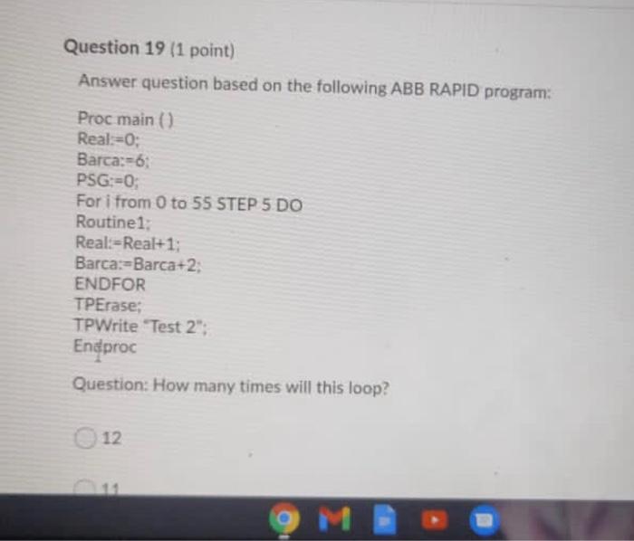 Solved Question 19 (1 point) Answer question based on the | Chegg.com