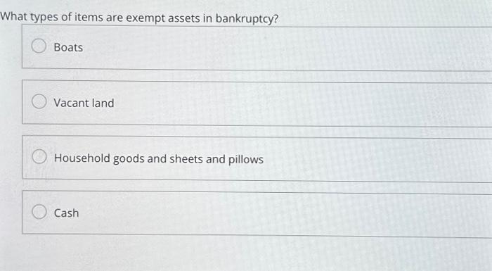 What types of items are exempt assets in bankruptcy? | Chegg.com