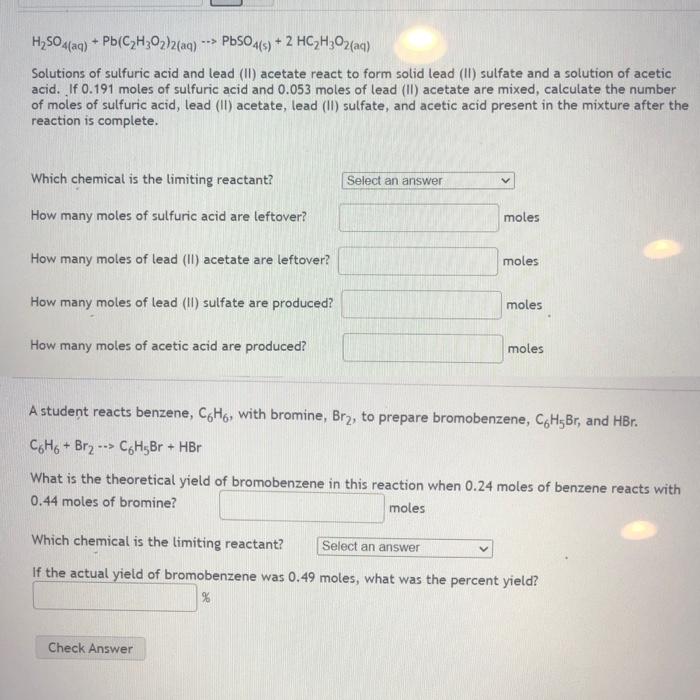 Solved -> H2SO4(aq) + Pb(C2H302)2(aq) PbSO4(s) + 2 | Chegg.com