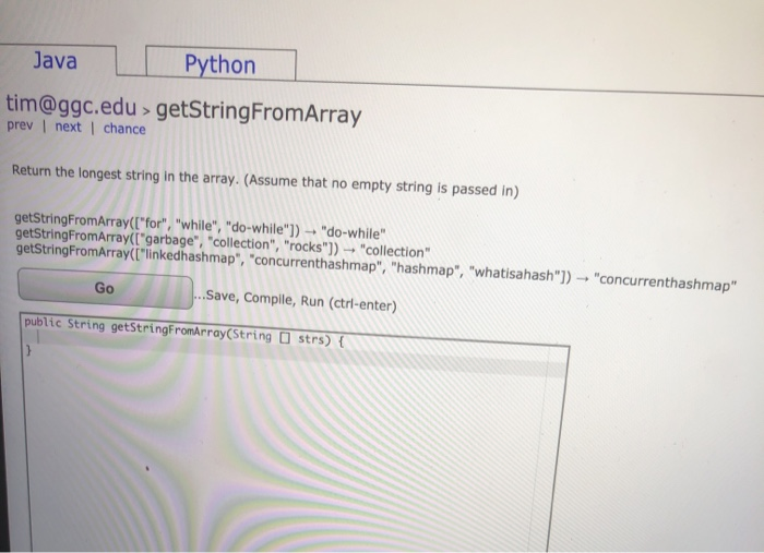 Solved Java Python Tim Getstringfromarray Prev 3788