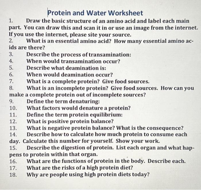 Solved Protein and Water Worksheet 1. Draw the basic | Chegg.com