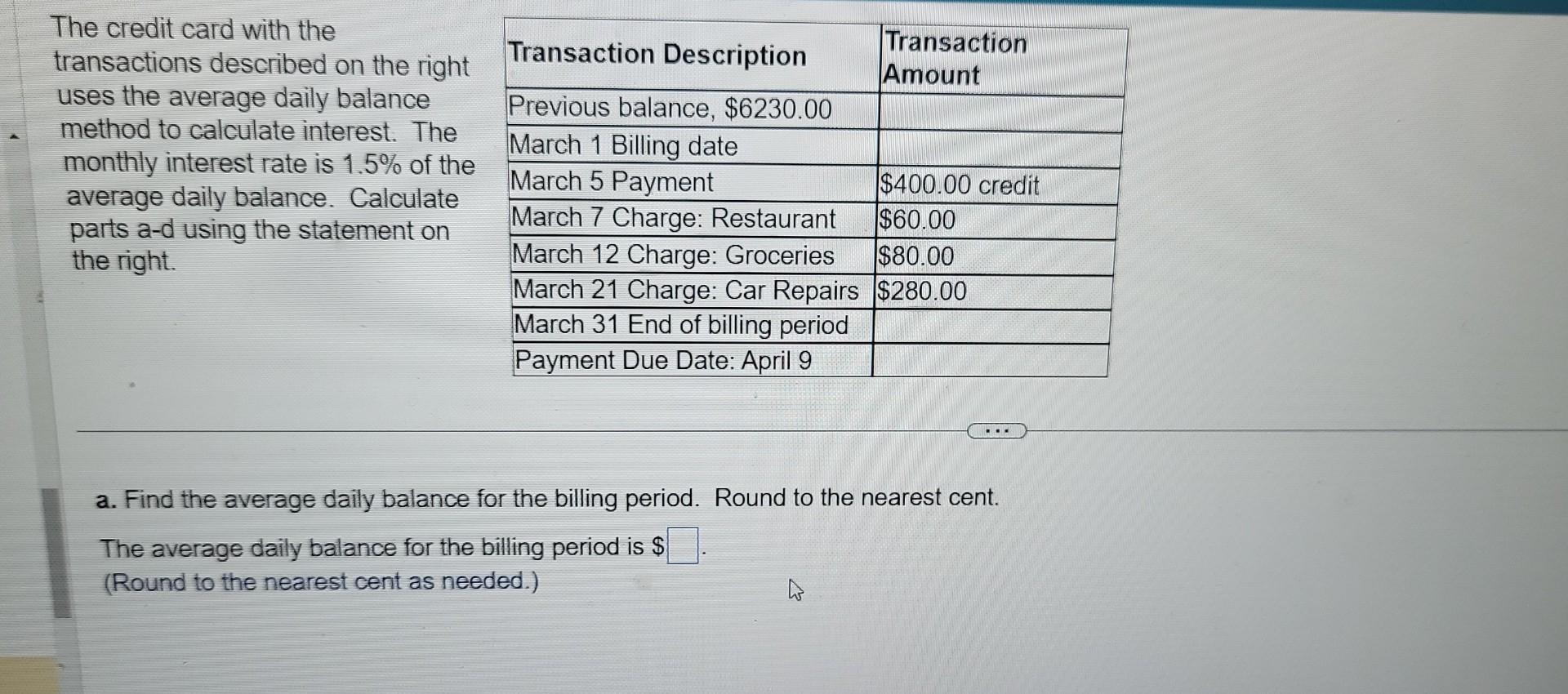 Solved The credit card with the transactions described on | Chegg.com